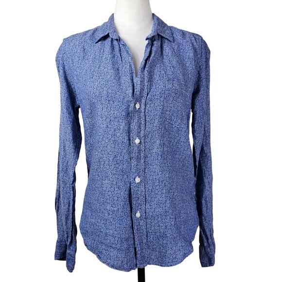 Frank & Eileen | Tops | Frank Eileen Womens Barry Blue Floral Buttonup Shirt Sz S0 Linen Coastal ...